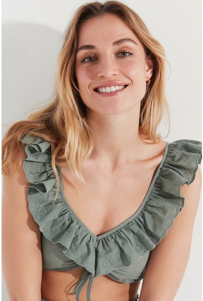Penti Yeşil Ruffle Brode Üst Penti Yeşil Ruffle Brode Üst