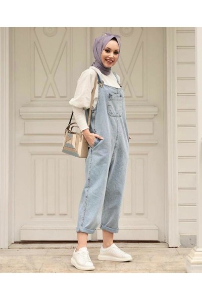 Esmaboutıque Kadın Kot Mavi Cepli Tulum