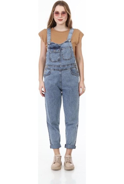Esmaboutıque Kadın Kot Mavi Cepli Tulum