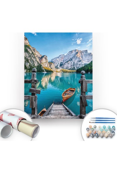 Bir Kutu Sanat Göl Manzarası Tuval Bezi Üzerine Sayılarla Boyama 40 x 50 cm