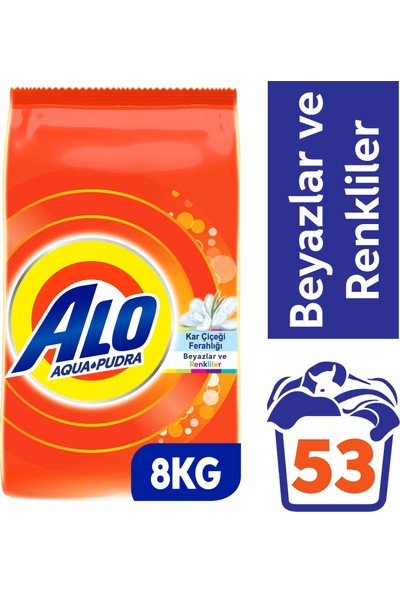 Alo Kar Çiçeği Ferahlığı Beyazlar ve Renkliler Aquapudra Toz Deterjan 8kg Alo Kar Çiçeği Ferahlığı Beyazlar ve Renkliler Aquapudra Toz Deterjan 8kg