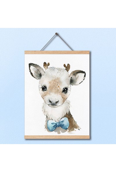 DekorLoft Dekor Loft Beyaz Papyonlu Geyik Askılı Pu Deri Çocuk Odası Tablosu