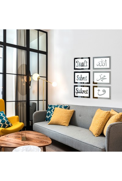 Ion 3d Sabret Şükret Dua Et Allah Muhammed Vav 6'Lı Set Beyaz Silver Ion 3d Sabret Şükret Dua Et Allah Muhammed Vav 6'Lı Set Beyaz Silver