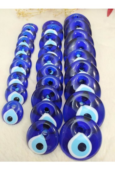 Hd Marketim 30 Adet Nazar Boncuğu Karışık Ebat 3,5-4,5-5,5 cm Delikli Cam Nazarlık Ağaç Süsleme Dekoratif Nazar