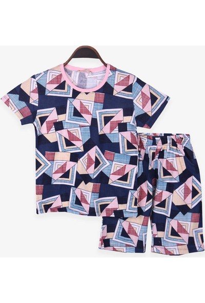 Breeze Kız Çocuk Şortlu Pijama Takımı Mozaik Desenli Karışık Renk (6-12 Yaş)