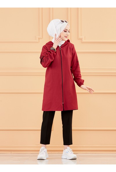 Fermuarlı Tunik - Bordo - Tofisa
