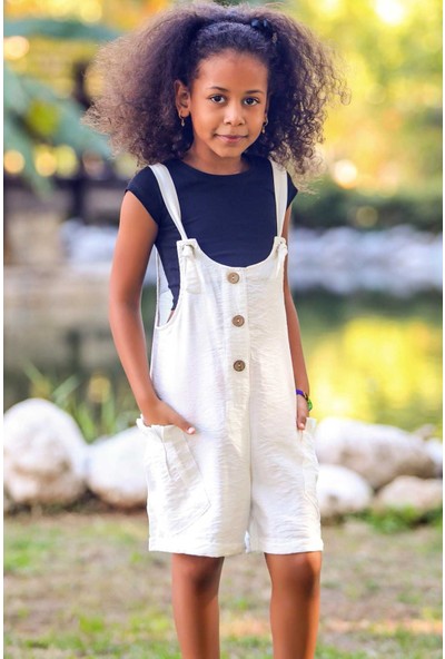 Escabel Kız Çocuk Tulum Torba Cepli Ekru (5-16 Yaş)