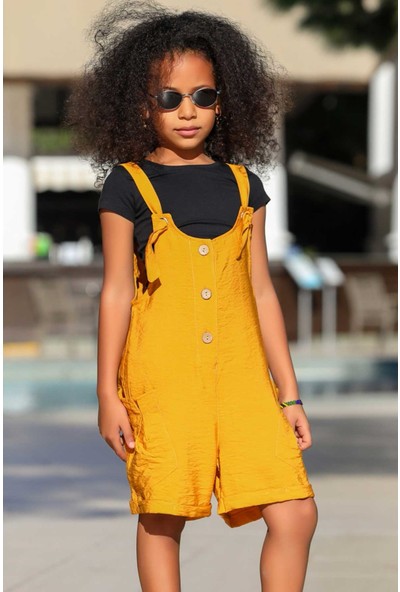 Escabel Kız Çocuk Tulum Torba Cepli Hardal Sarı (5-14 Yaş)