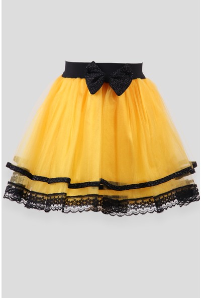 Kız Çocuk Tütü Etek Fiyonklu Güpürlü Sarı (4-14 Yaş)