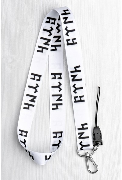 Apptakı Beyaz Göktürk Türkçü Yaka Kartı Boyun Ipi Telefon Askısı ASK0054