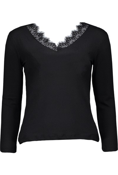 Collezione Siyah Kadın Örme T-Shirt Uzun Kol