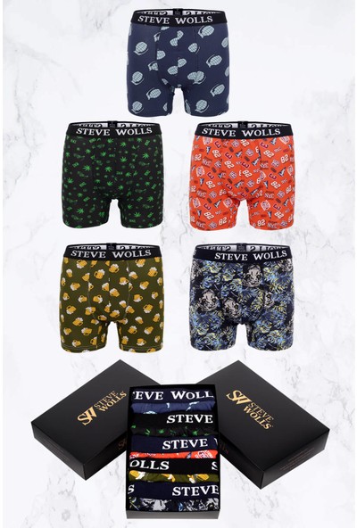 Steve Wolls Erkek Karışık Desenli Pigment Baskılı 5'li Boxer Set Steve Wolls Erkek Karışık Desenli Pigment Baskılı 5'li Boxer Set