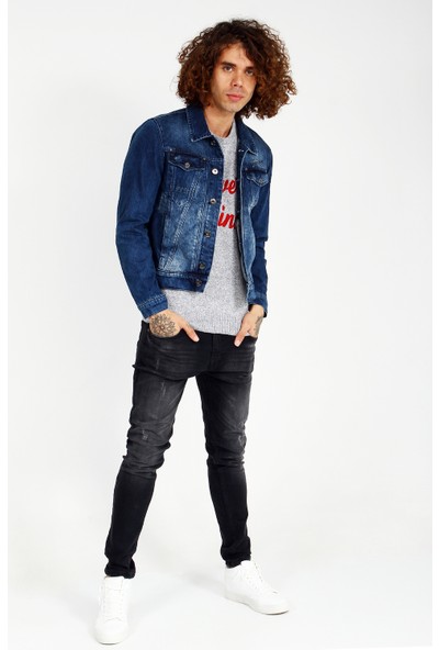 Collezione Koyu Mavi Erkek Denim Ön ve Yan Cep Detaylı Ceket Collezione Koyu Mavi Erkek Denim Ön ve Yan Cep Detaylı Ceket