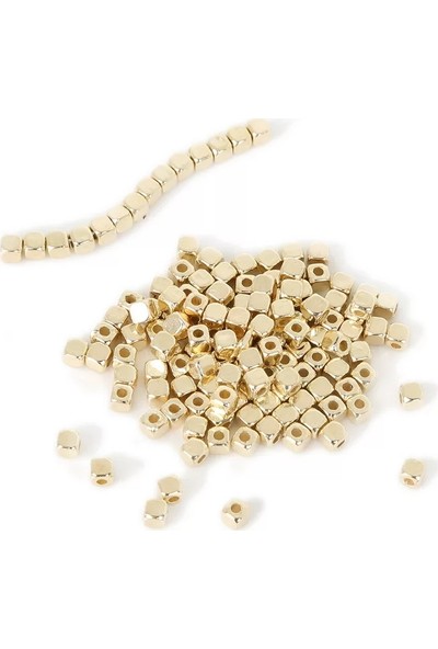 Subu Takı 250 Adet Altın Renk Metalize Küp Boncuk Kare Boncuk 3 mm Subu Takı 250 Adet Altın Renk Metalize Küp Boncuk Kare Boncuk 3 mm