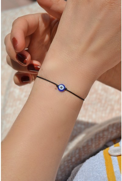Sacce Scarves&Accessories Siyah İpli Mavi Nazar Boncuklu Bileklik