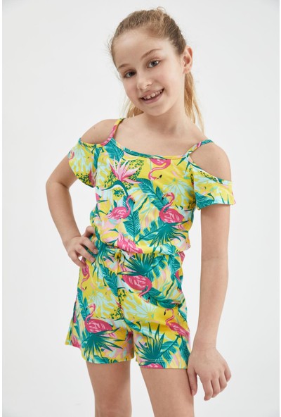 DeFacto Kız Çocuk Regular Fit Çiçek Desenli Askılı Pamuklu Penye Yazlık Kısa Tulum T2582A621SP DeFacto Kız Çocuk Regular Fit Çiçek Desenli Askılı Pamuklu Penye Yazlık Kısa Tulum T2582A621SP