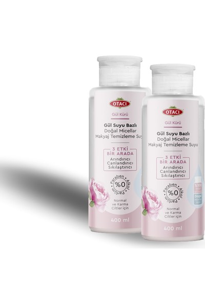 Otacı Gül Kürü Gül Suyu Bazlı Doğal Micellar Makyaj Temizleme Suyu 400 ml (2 Adet) Otacı Gül Kürü Gül Suyu Bazlı Doğal Micellar Makyaj Temizleme Suyu 400 ml (2 Adet)
