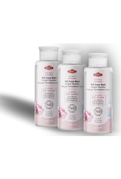 Otacı Gül Kürü Gül Suyu Bazlı Doğal Micellar Makyaj Temizleme Suyu 400 ml ( 3 Adet ) Otacı Gül Kürü Gül Suyu Bazlı Doğal Micellar Makyaj Temizleme Suyu 400 ml ( 3 Adet )