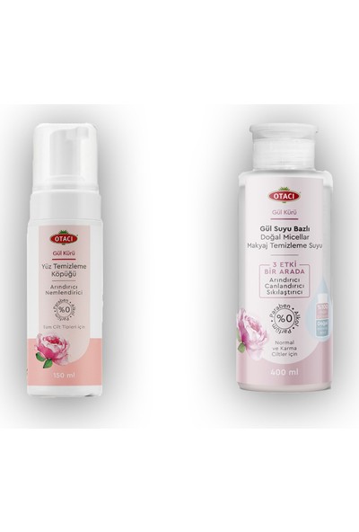 Otacı Gül Suyu Bazlı Doğal Micellar Makyaj Temizleme Suyu + Gül Kürü Yüz Temizleme Köpüğü 150 ml Set Otacı Gül Suyu Bazlı Doğal Micellar Makyaj Temizleme Suyu + Gül Kürü Yüz Temizleme Köpüğü 150 ml Set