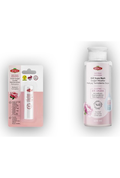 Otacı Gül Kürü Gül Suyu Bazlı Doğal Micellar Makyaj Temizleme Suyu + Gül Kürü Dudak Nemlendiren Koruyucu Otacı Gül Kürü Gül Suyu Bazlı Doğal Micellar Makyaj Temizleme Suyu + Gül Kürü Dudak Nemlendiren Koruyucu