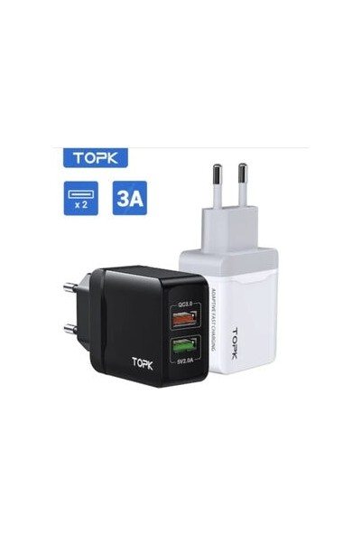 Topk Dshlgls Topk B244Q Çift Çıkışlı Hızlı Şarj Aleti Beyaz