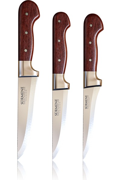 Sürmene El Yapımı 3'lü Paslanmaz Çelik Bıçak Seti (Kesme-Yüzme-Sıyırma)
