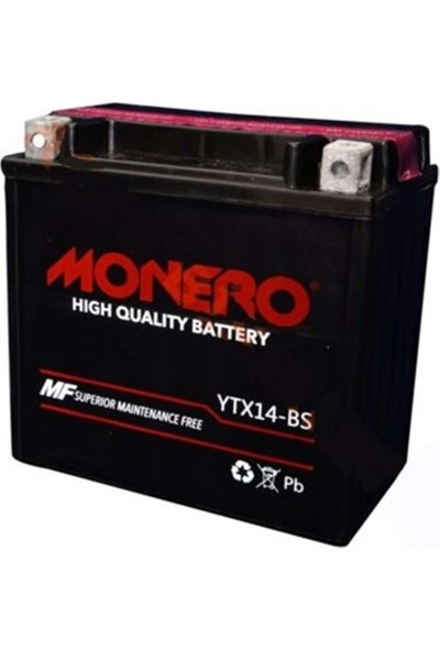 Monero YTZ14-BS 12N14 Atv İçin Yatık Sulu Akü