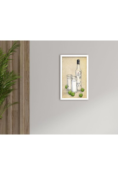Bk Gift Rakı Tasarımlı Dekoratif Ahşap Beyaz Çerçeveli Tablo-6 Bk Gift Rakı Tasarımlı Dekoratif Ahşap Beyaz Çerçeveli Tablo-6