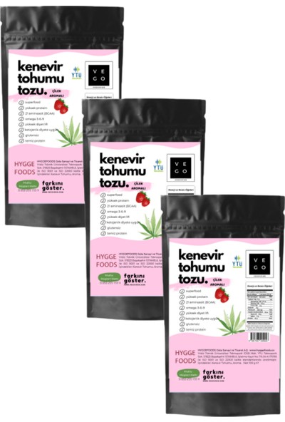 Vegovego Kenevir Kendir Tohumu Tozu - Çilek Aromalı - 3 Adet Vegovego Kenevir Kendir Tohumu Tozu - Çilek Aromalı - 3 Adet