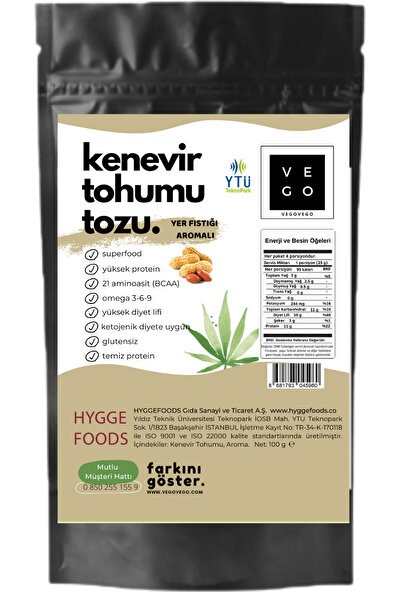 Vegovego Kenevir Kendir Tohumu Tozu - Yer Fıstığı Aromalı 100 g Vegovego Kenevir Kendir Tohumu Tozu - Yer Fıstığı Aromalı 100 g