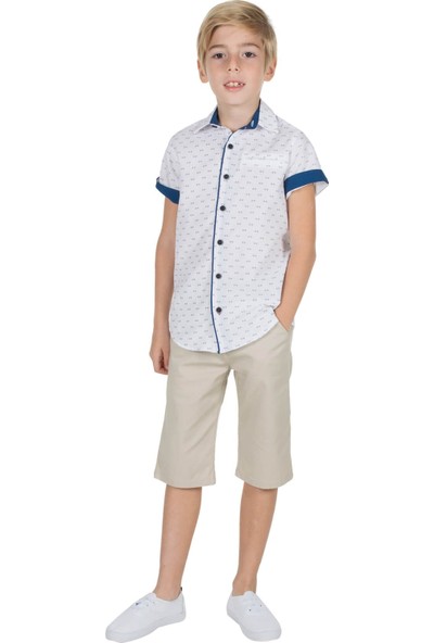 Silversun Silversunkids | Erkek Genç Beyaz Renkli Desenli Kısa Kollu Dokuma Gömlek | Gc 316251 Silversun Silversunkids | Erkek Genç Beyaz Renkli Desenli Kısa Kollu Dokuma Gömlek | Gc 316251