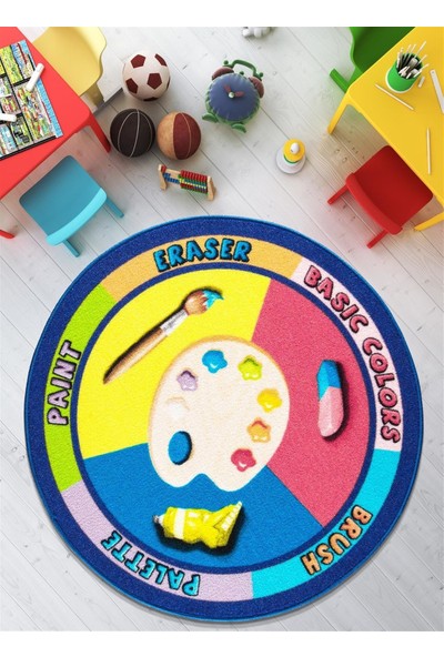 Confetti Palette Ø 200 cm Mavi Bukle Çocuk Halısı