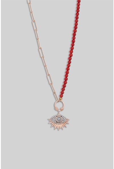 So CHIC Mercan Taşlı 18 Ayar Rose Altın Kaplama Gümüş Kolye