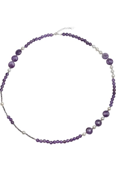 So CHIC Ametist ve Inci Taşlı Rodyum Kaplama Gümüş Kolye