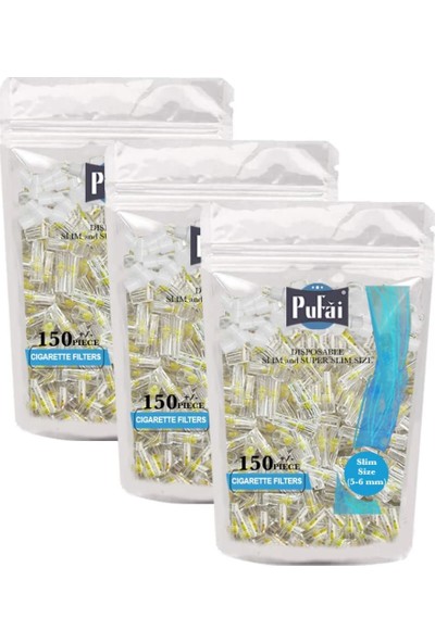 Pufai Süper Slim Sigara Filtresi Tar Süzen 5Mm 6Mm Uyumlu Ağızlık 450 Adet 3 Paket Pufai Süper Slim Sigara Filtresi Tar Süzen 5Mm 6Mm Uyumlu Ağızlık 450 Adet 3 Paket