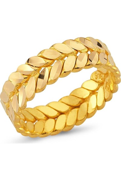 Bilezikhane 22 Ayar Burma Altınlı Alyans Yüzük 2 Sıralı