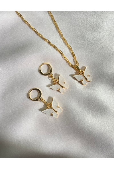 MySoho Accessories Kadın Kelebek Küpe Kolye Seti