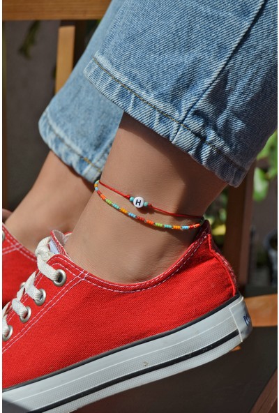 S&a Accessories Renkli Halhal ve Kırmızı Ipli H Harf Halhal S&a Accessories Renkli Halhal ve Kırmızı Ipli H Harf Halhal