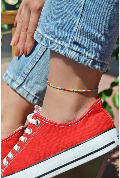 Sacce Scarves&Accessories Kum Boncuklu İpli Renkli Halhal