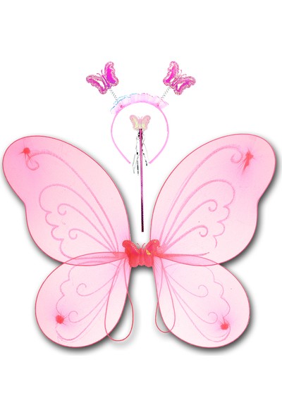 Süsle Bebek & Parti Kelebek Kanat, Asa ve Taç 3'lü Set - Pembe