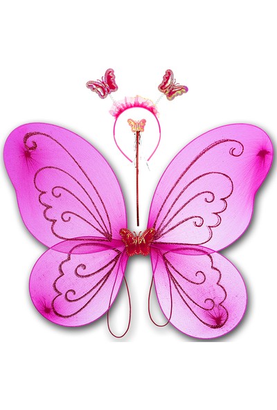 Süsle Bebek & Parti Kelebek Kanat, Asa ve Taç 3'lü Set - Fuşya Süsle Bebek & Parti Kelebek Kanat, Asa ve Taç 3'lü Set - Fuşya