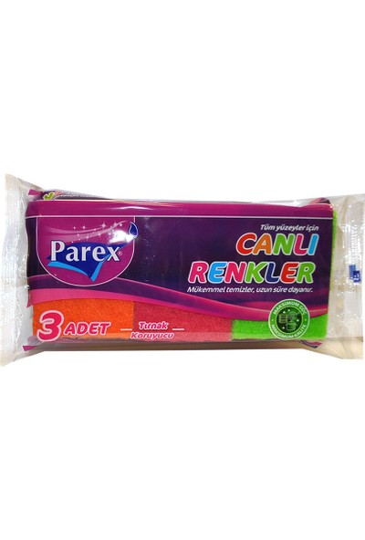 Parex Oluklu Bulaşık Süngeri Canlı Renkler 3'lü Paket