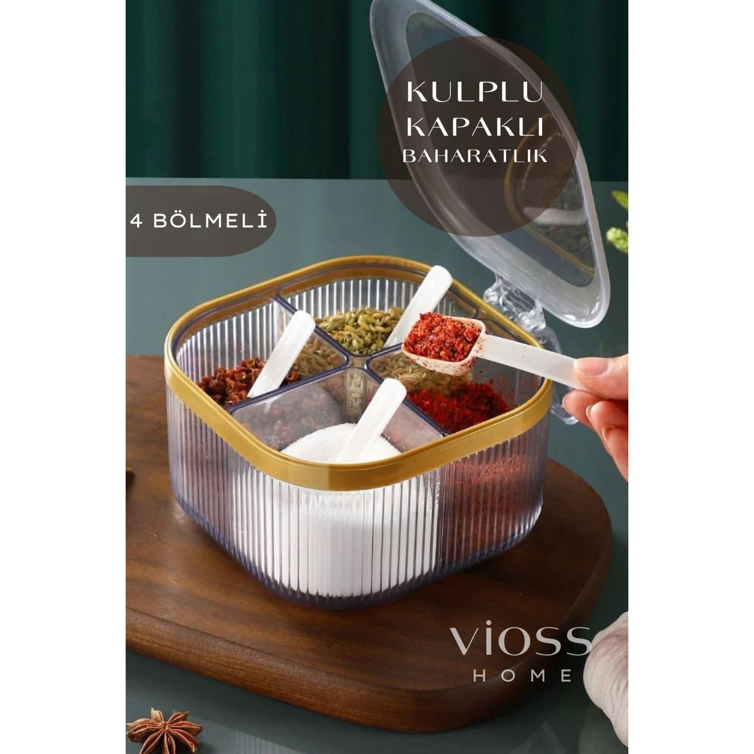 Vioss Home 4 Bölmeli Açılır Kapanır Kapaklı Baharatlık Fiyatı
