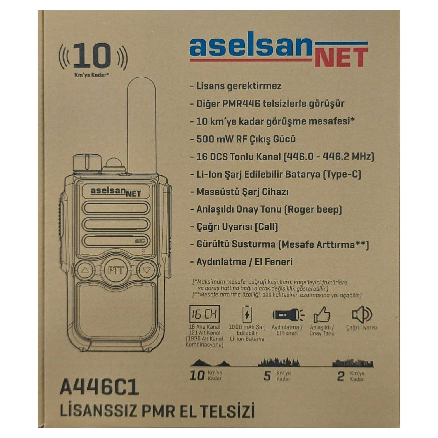 Aselsan A446C1 Tekli 16 Kanal 10KM Lisanssız Pmr El Telsizi Fiyatı