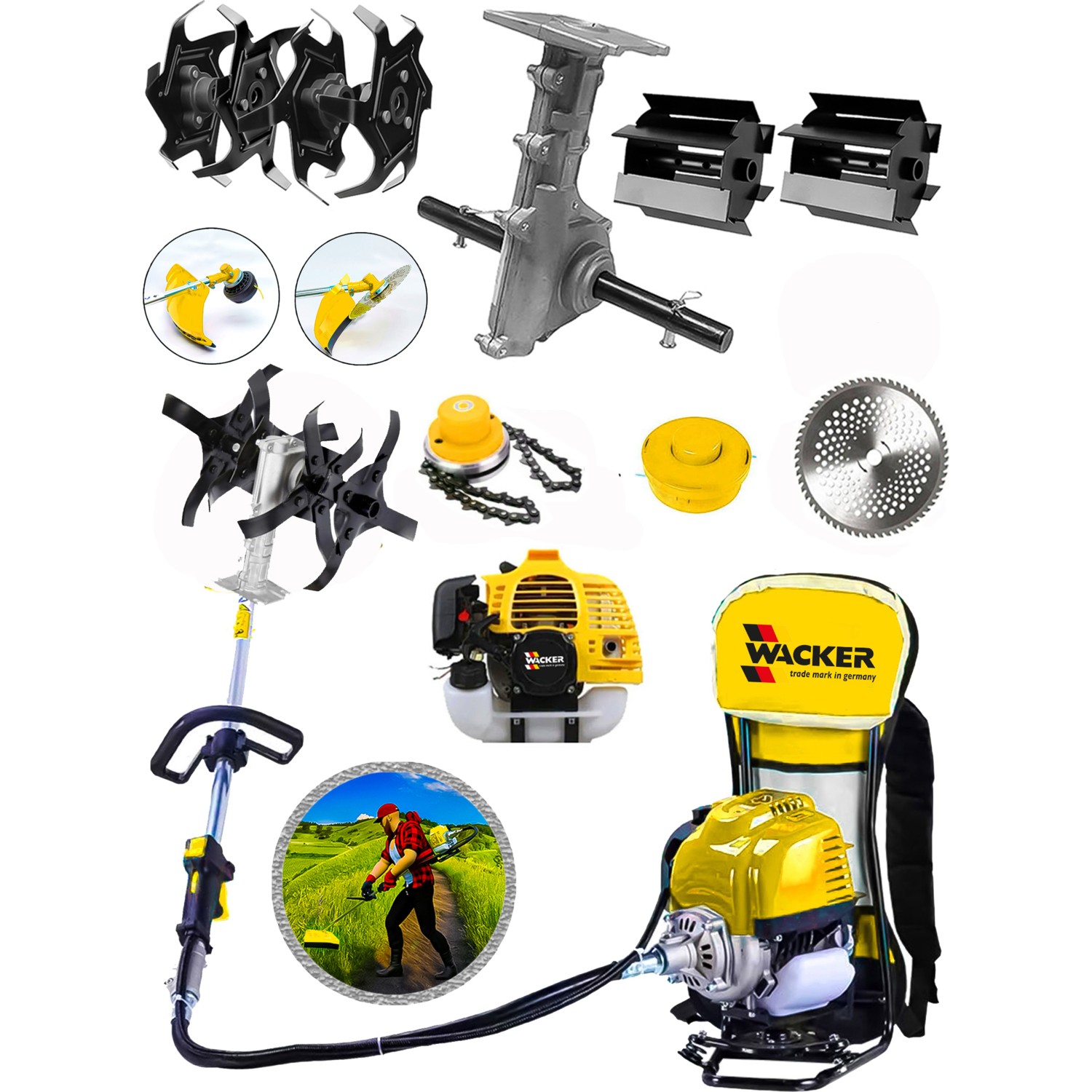 Wacker Germany 3 In 1 Yellow Proxy Series Sırt Tipi Tırpan + Toprak ...