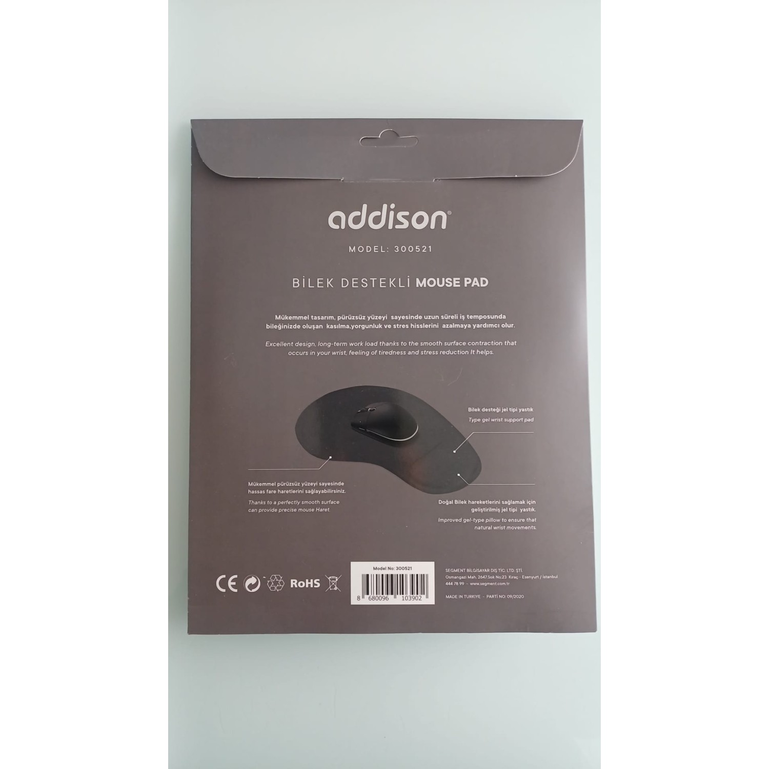 Addison 300521 Bileklik Destekli Siyah Mouse Pad-Siyah Fiyatı