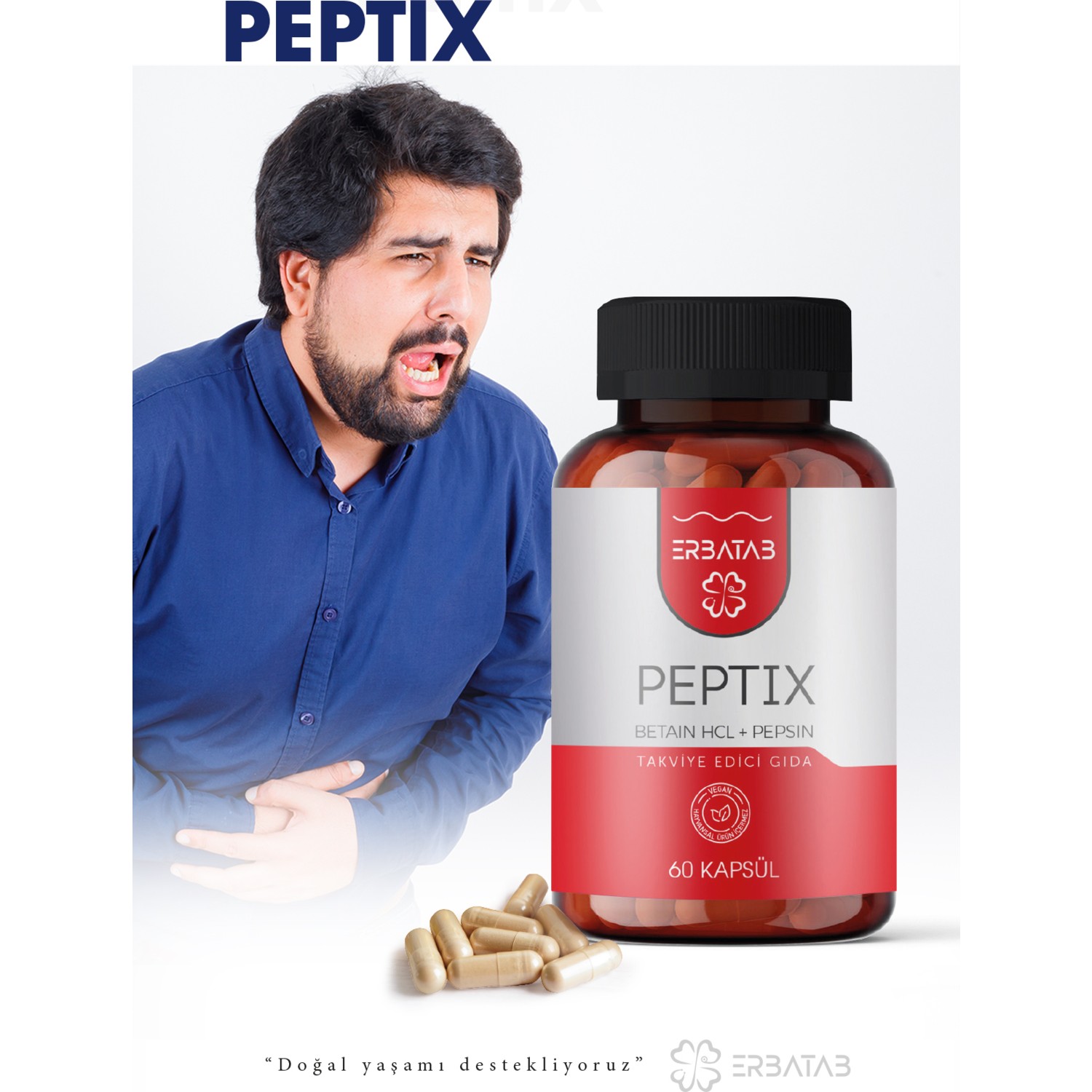 Erbatab Betain Hcl + Pepsin Takviye Edici Gıda Peptix 60 Fiyatı