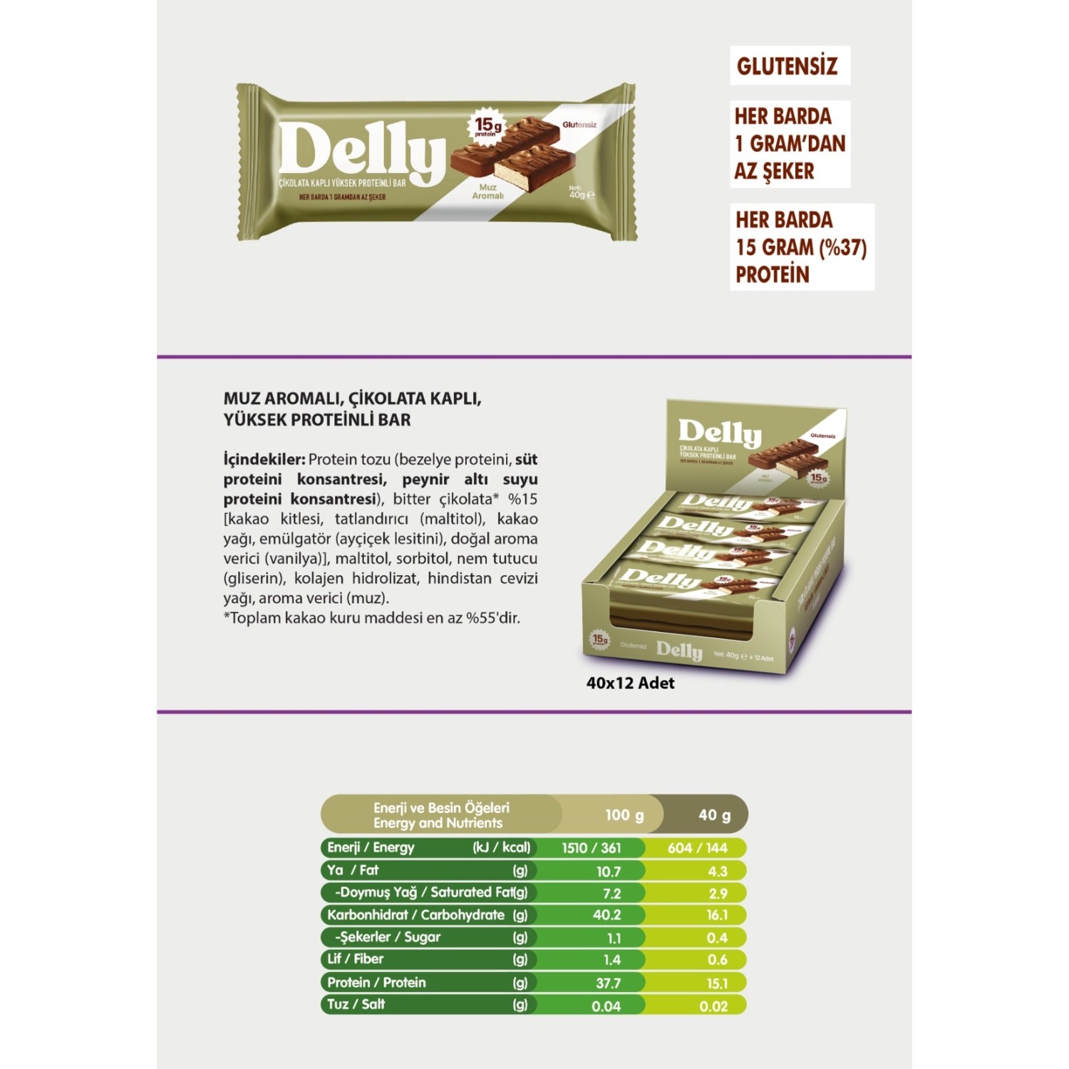 Delly Muz Aromalı, Çikolata Kaplı, Yüksek Protein Bar 40G Fiyatı