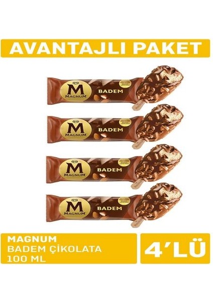 Magnum Badem Çikolata 100 ml x 4 Fiyatı - Taksit Seçenekleri