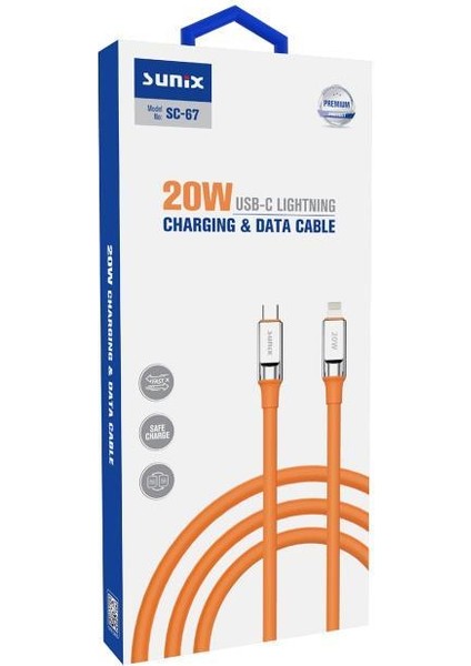 Sunix 20W Usb-C Lightning Şarj ve Data Kablosu Turuncu Fiyatı
